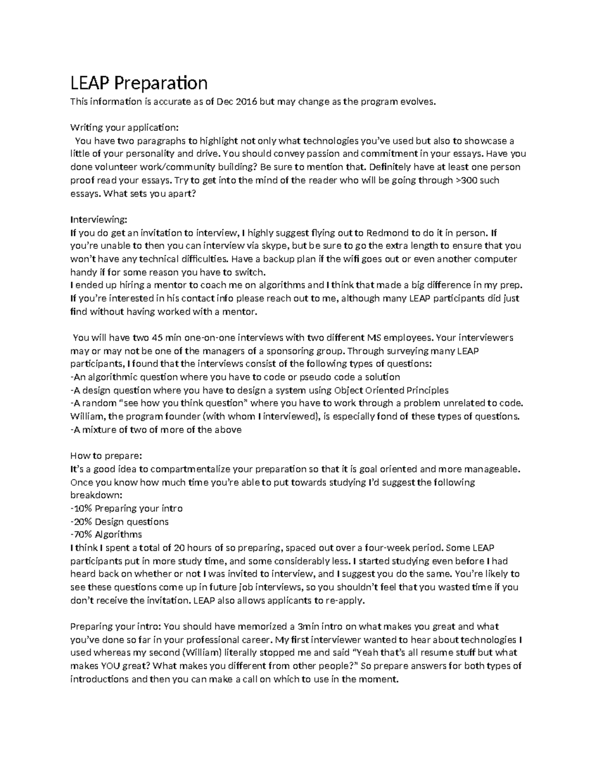 LEAP prep - LEAP Preparation This information is accurate as of Dec ...