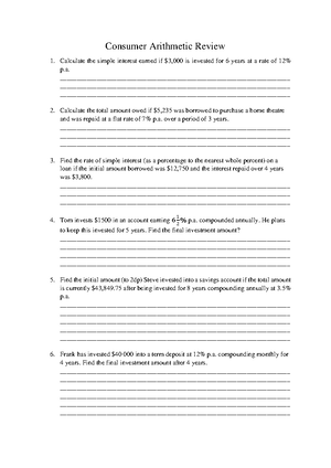 Consumer Arithmetic Review - Consumer Arithmetic Review Calculate the ...