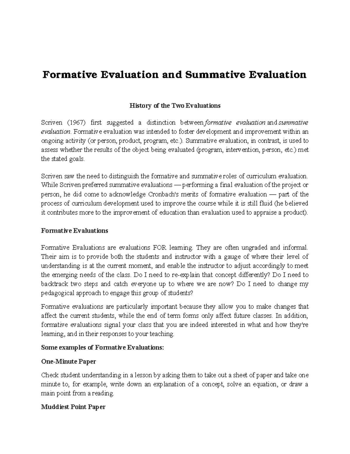 Types of Evaluation - Lecture notes Lecture 1-4 - Formative Evaluation ...