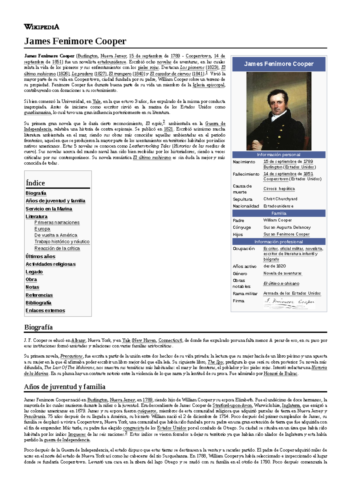 James Fenimore Cooper - Apunte generalizado del tema acerca de la clase ...
