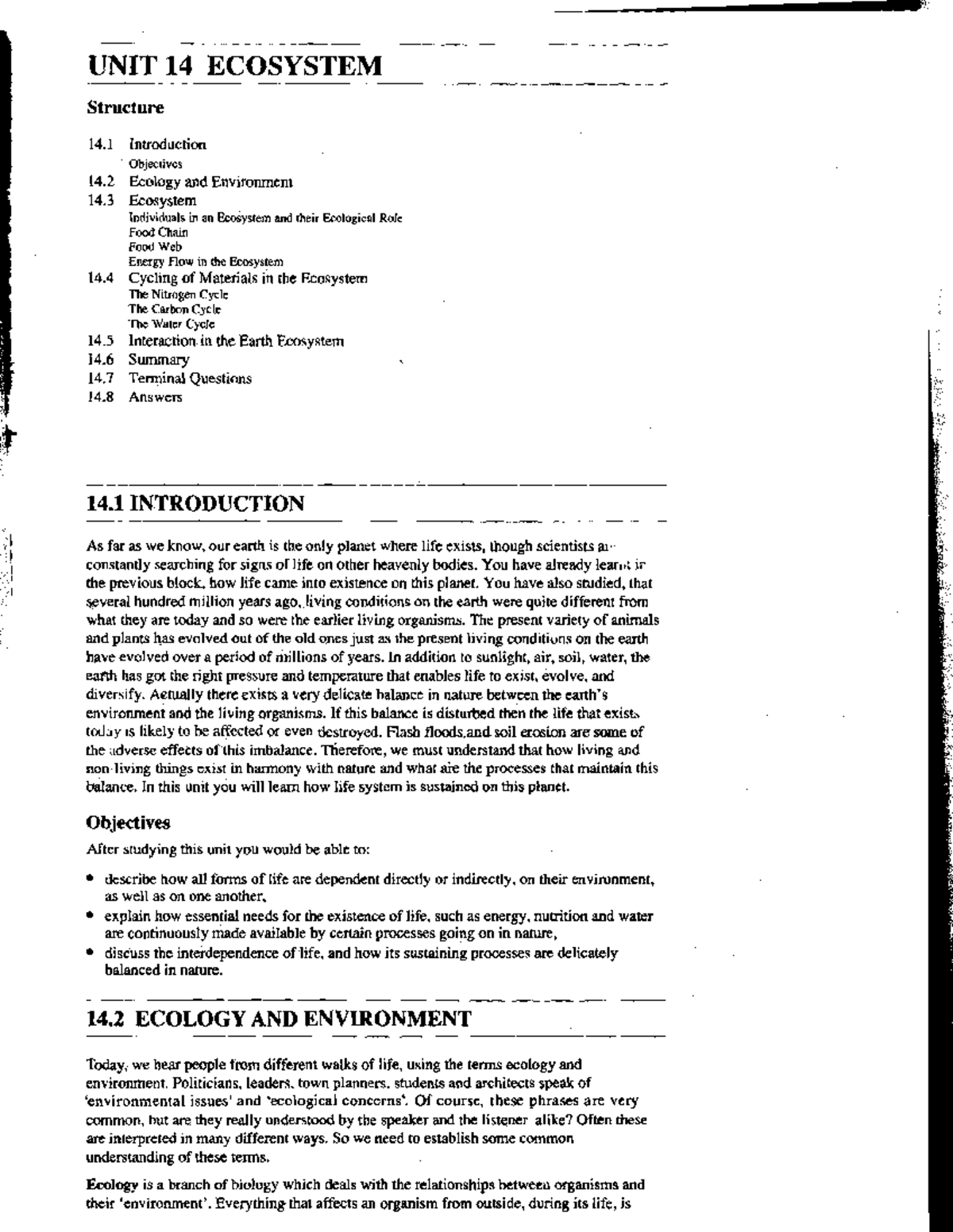 Block-04 Environment and Resources - UNIT 14 ECOSYSTEM Structure ...