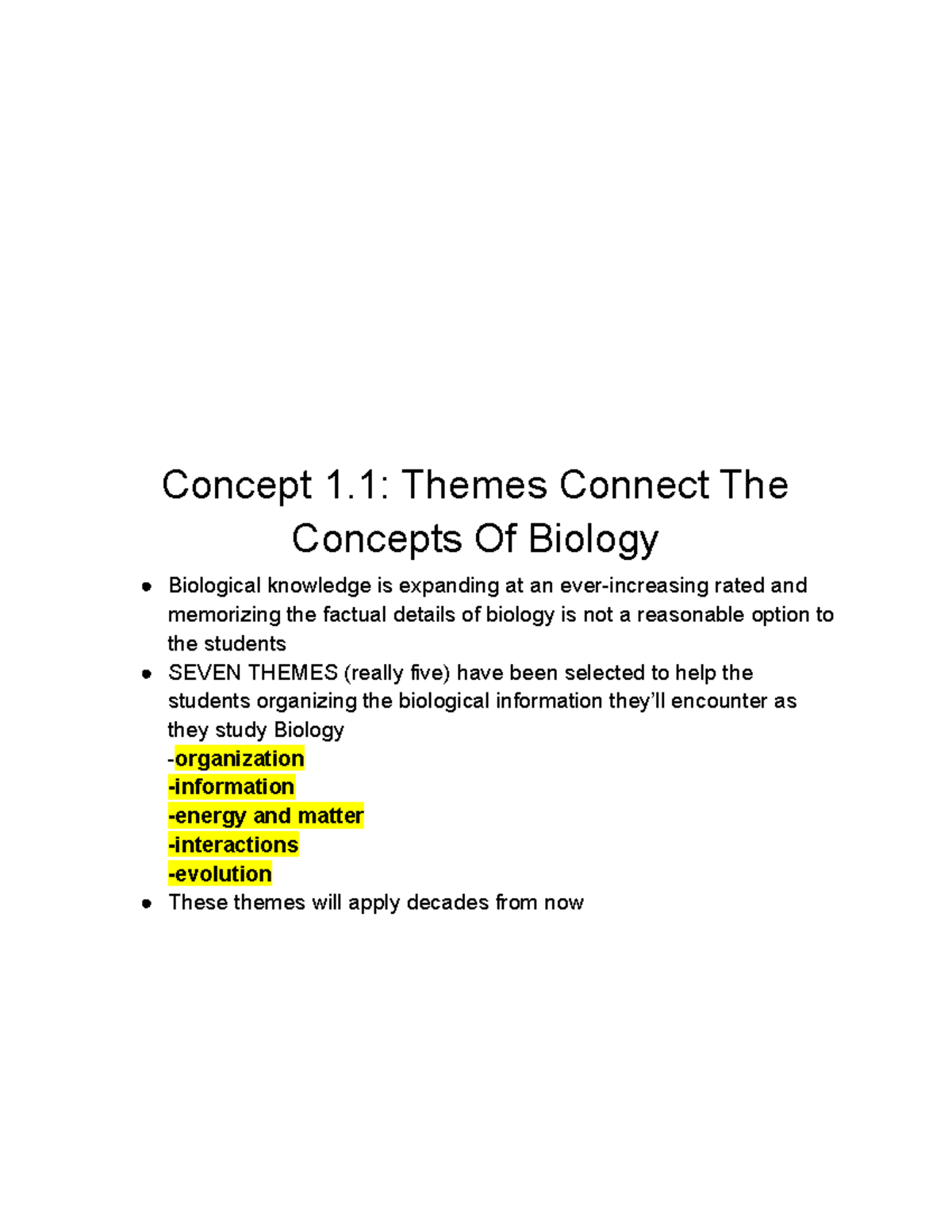 Chapters 1 Notes - Concept 1: Themes Connect The Concepts Of Biology ...