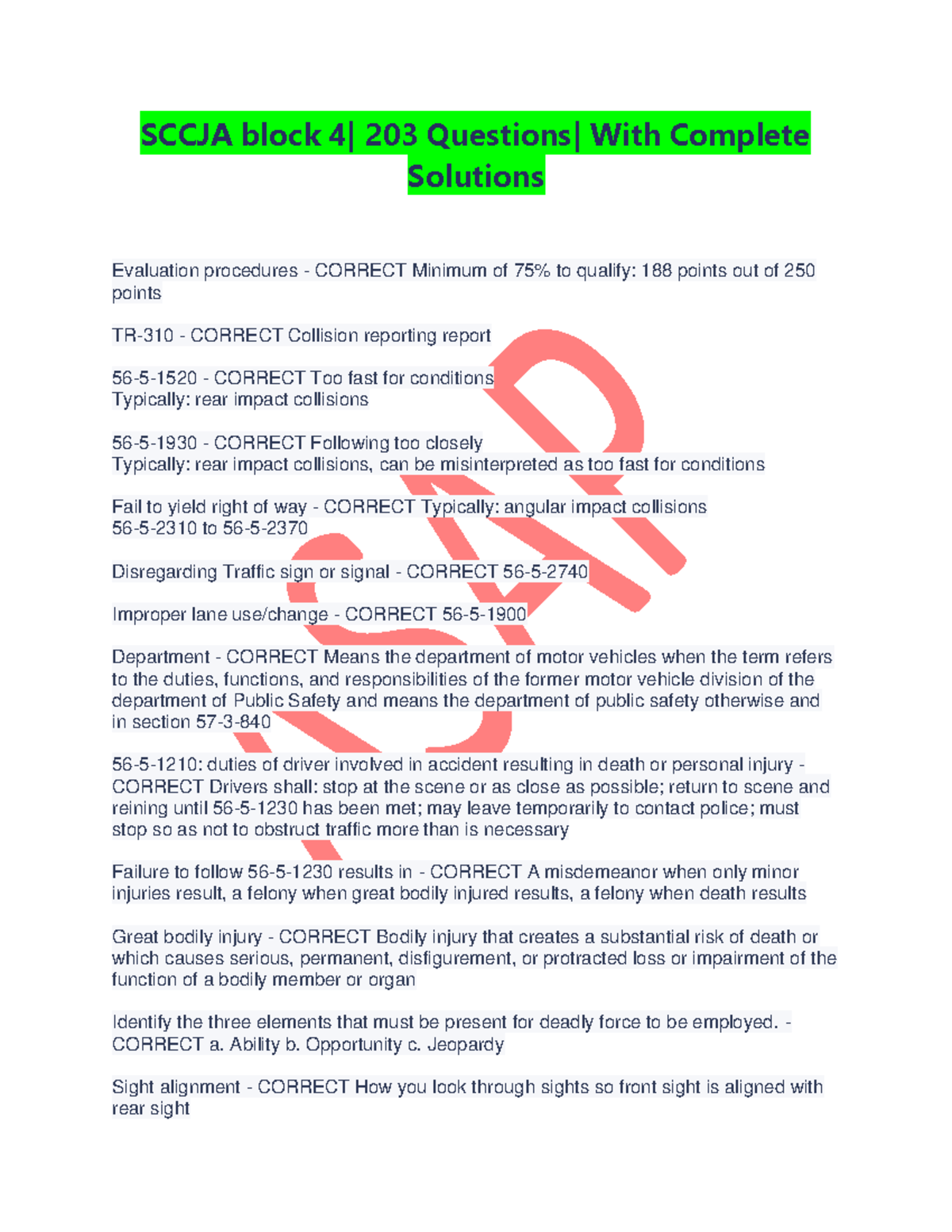Sccja block 4 - The best - SCCJA block 4| 203 Questions| With Complete ...