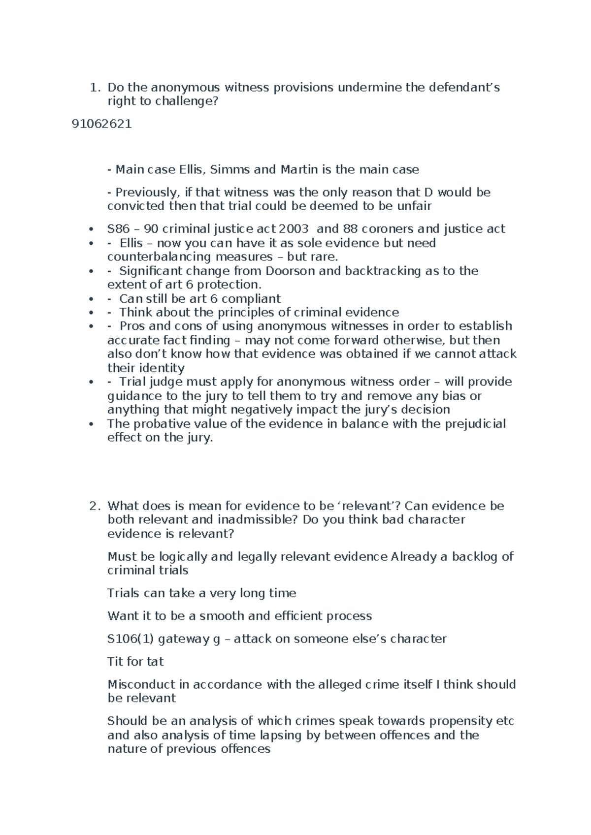 Seminar 3 criminal evidence - 1. Do the anonymous witness provisions ...