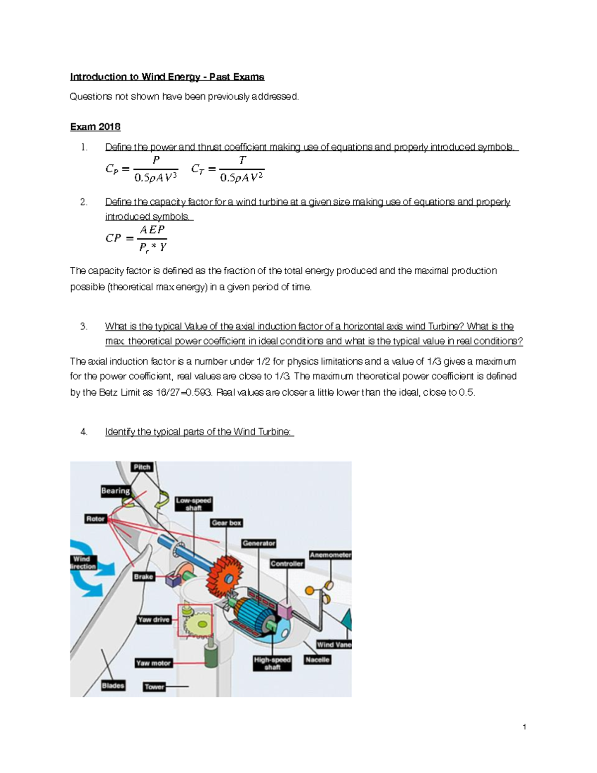 Past Exams - Introduction to Wind Energy - Past Exams Questions not ...
