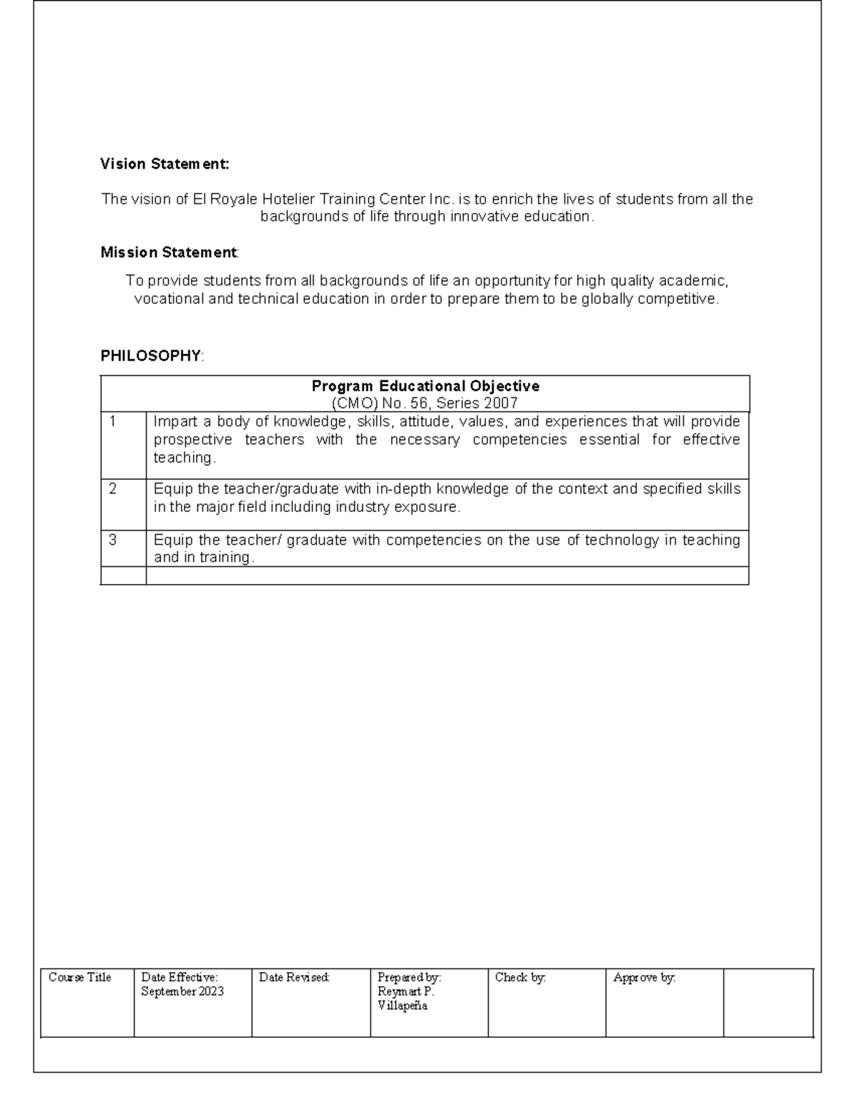 Kontekswalisadong-Komonikasyon-sa-Filipino El-Royale - Vision Statement ...