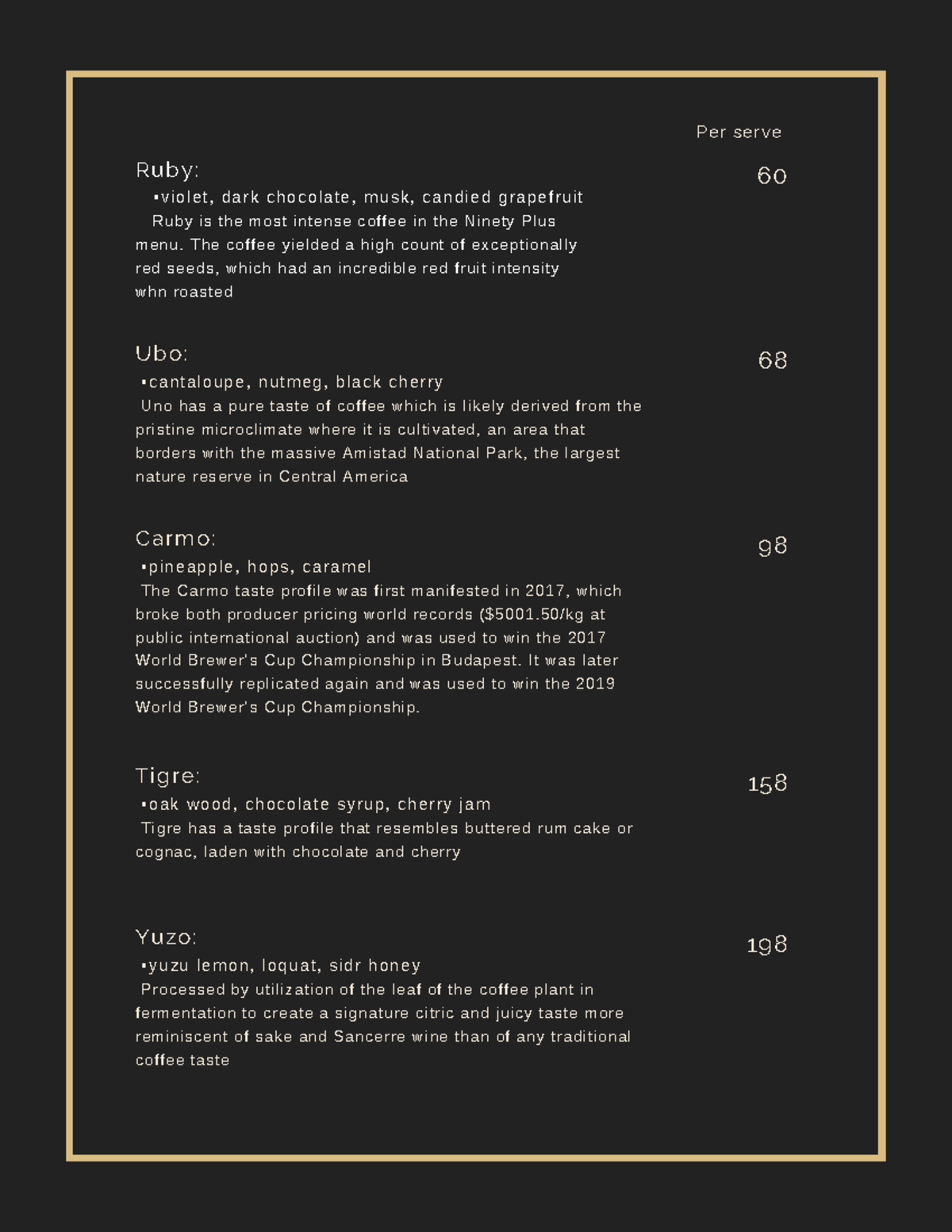 Black and Gold Elegant Cocktail Menu - Ruby: •violet, dark chocolate ...