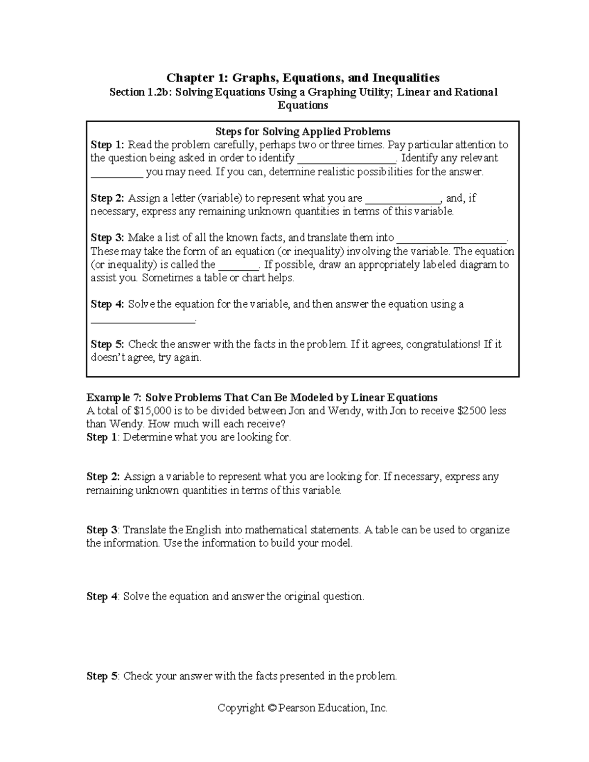 Mathe 2b assignments - Copyright © Pearson Education, Inc. Chapter 1 ...