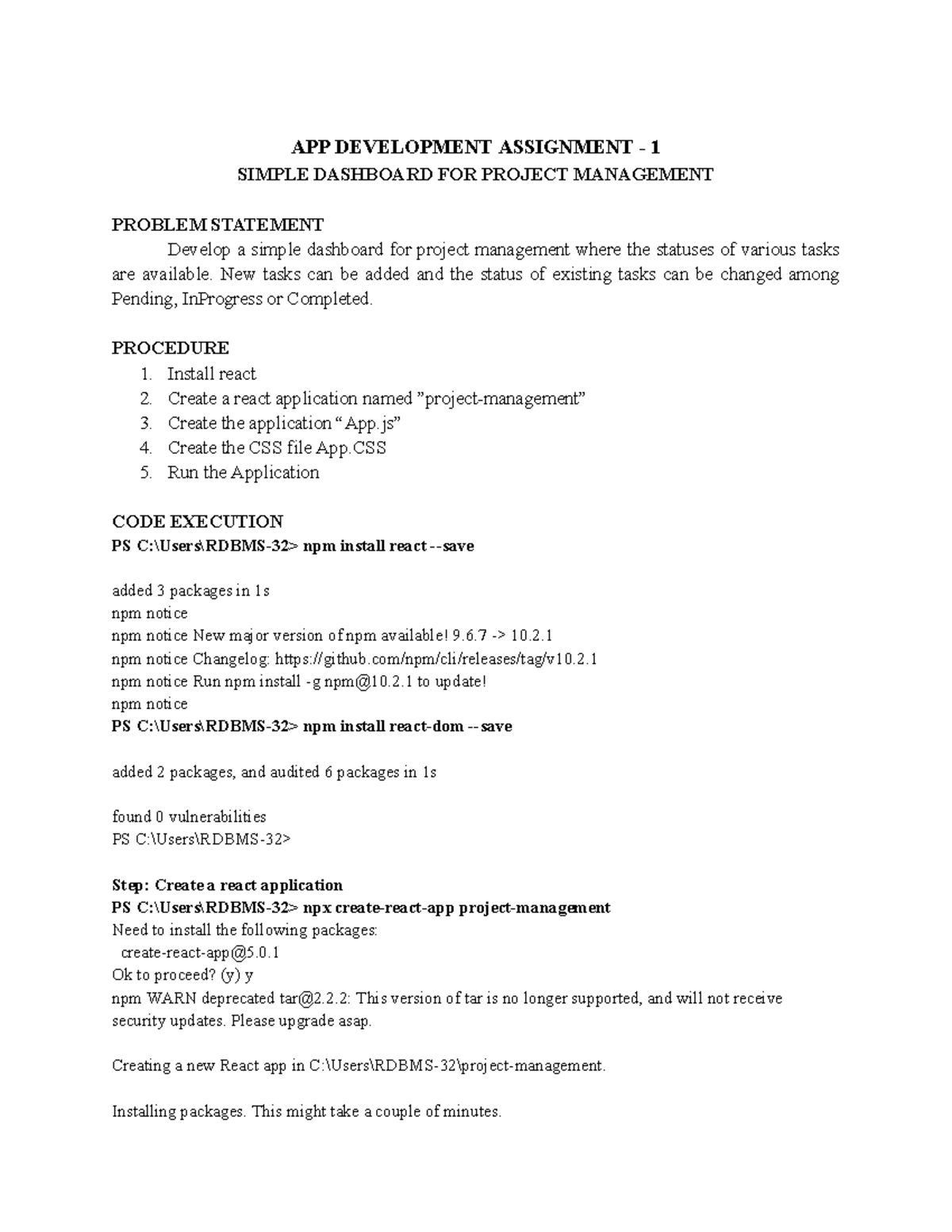 App Development - React project - APP DEVELOPMENT ASSIGNMENT - 1 SIMPLE ...