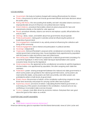 American Government Test Two Study Guide and Answers - VOCAB Civil ...