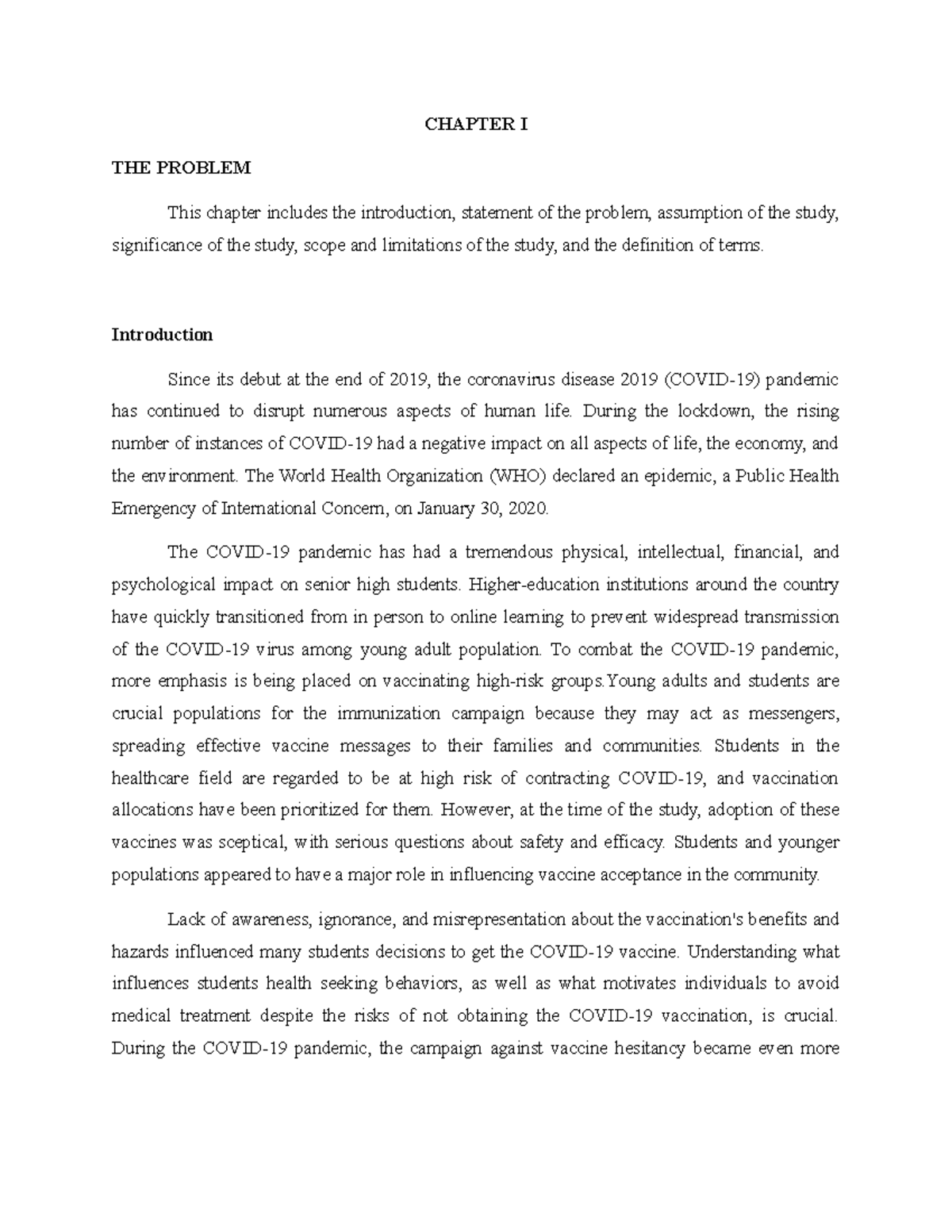 Chapter 1 Research paper - CHAPTER I THE PROBLEM This chapter includes the introduction ...