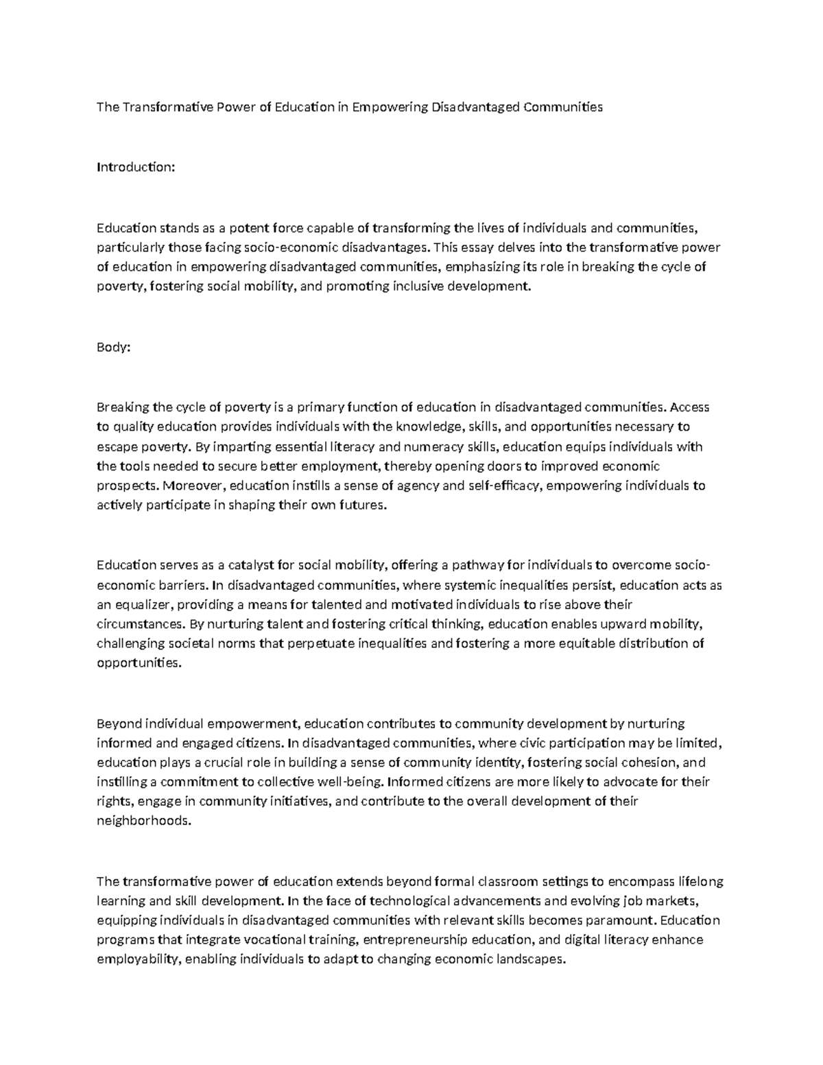 A1. The Transformative Power of Education in Empowering Disadvantaged ...