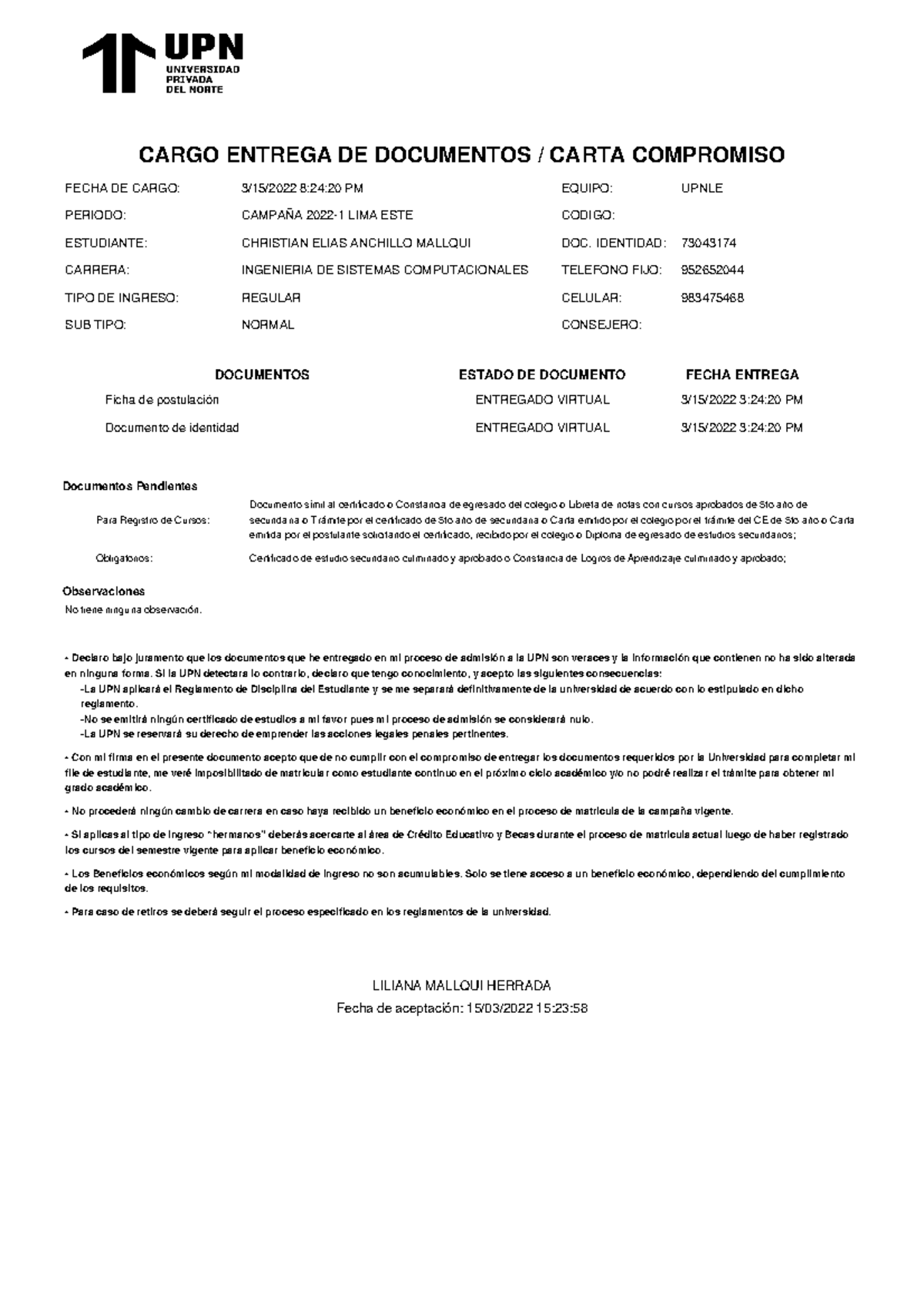 Cargo Documento - practica tutoria - Documentos Pendientes ...