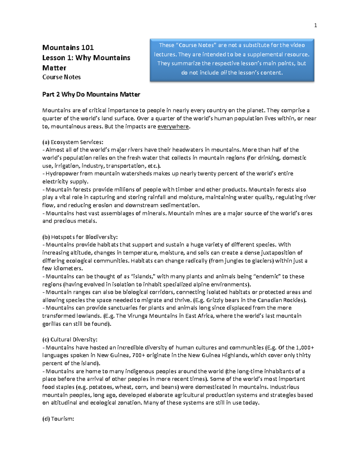 Lesson 1 - Mountains 101 - Mountains 101 Lesson 1: Why Mountains Matter ...