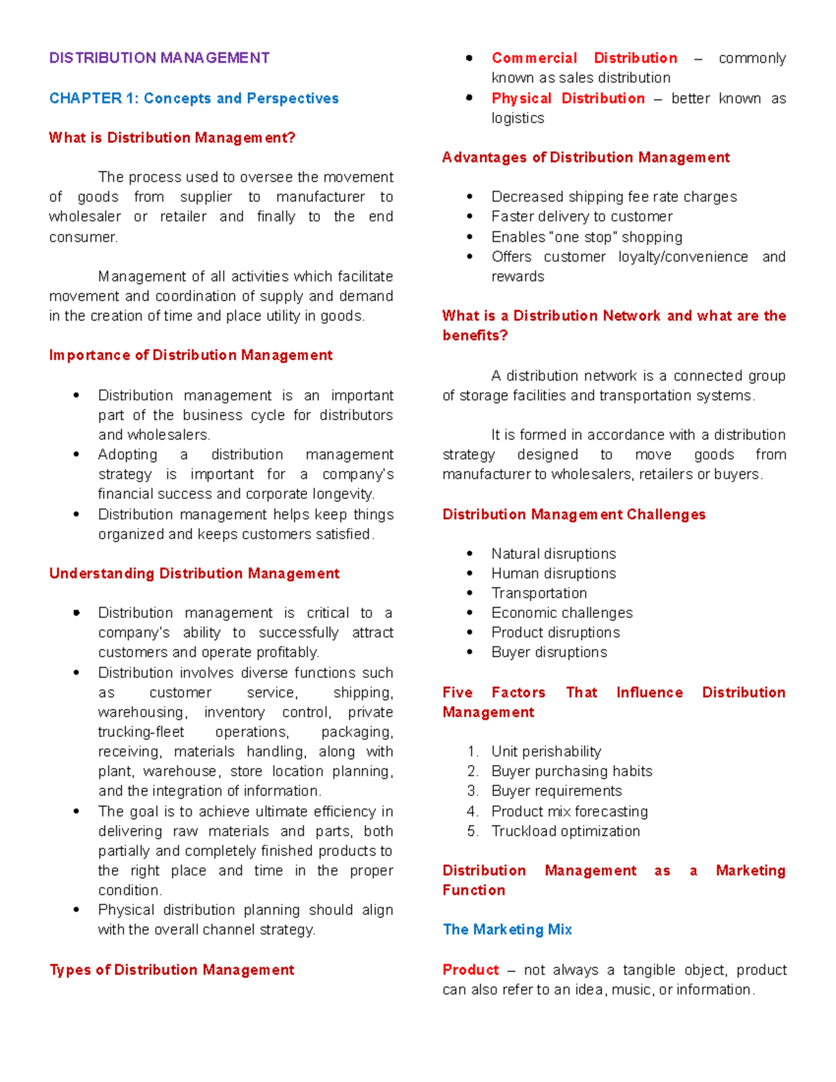 Distribution Management Chapter 1 - DISTRIBUTION MANAGEMENT CHAPTER 1 ...