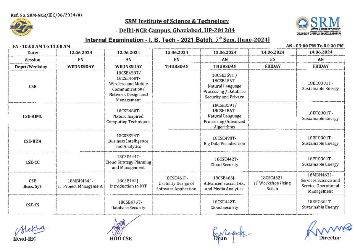 B.Tech 7th Sem,Schedule I.E-I, JUNE-2024 - Wireless Sensor Networks ...
