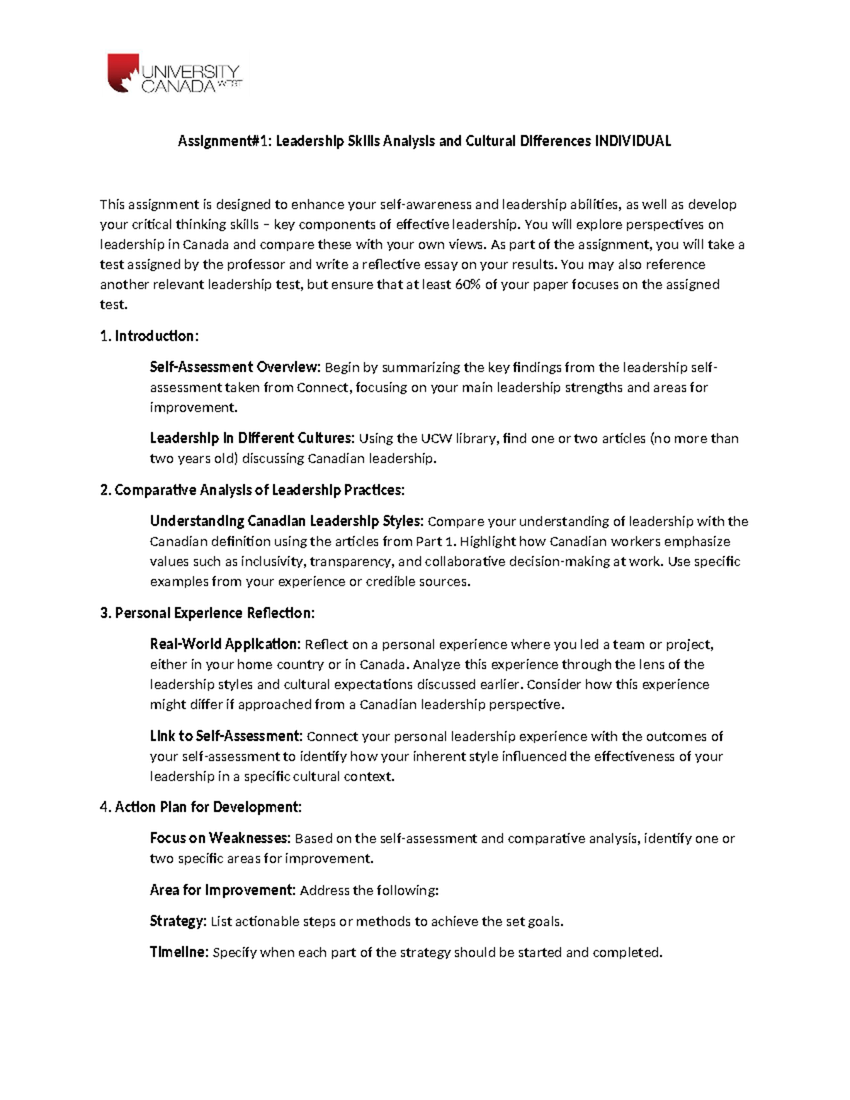 NDIVIDUAL ASSIGNMENT #1 Leadership Skills Analysis and Cultural ...