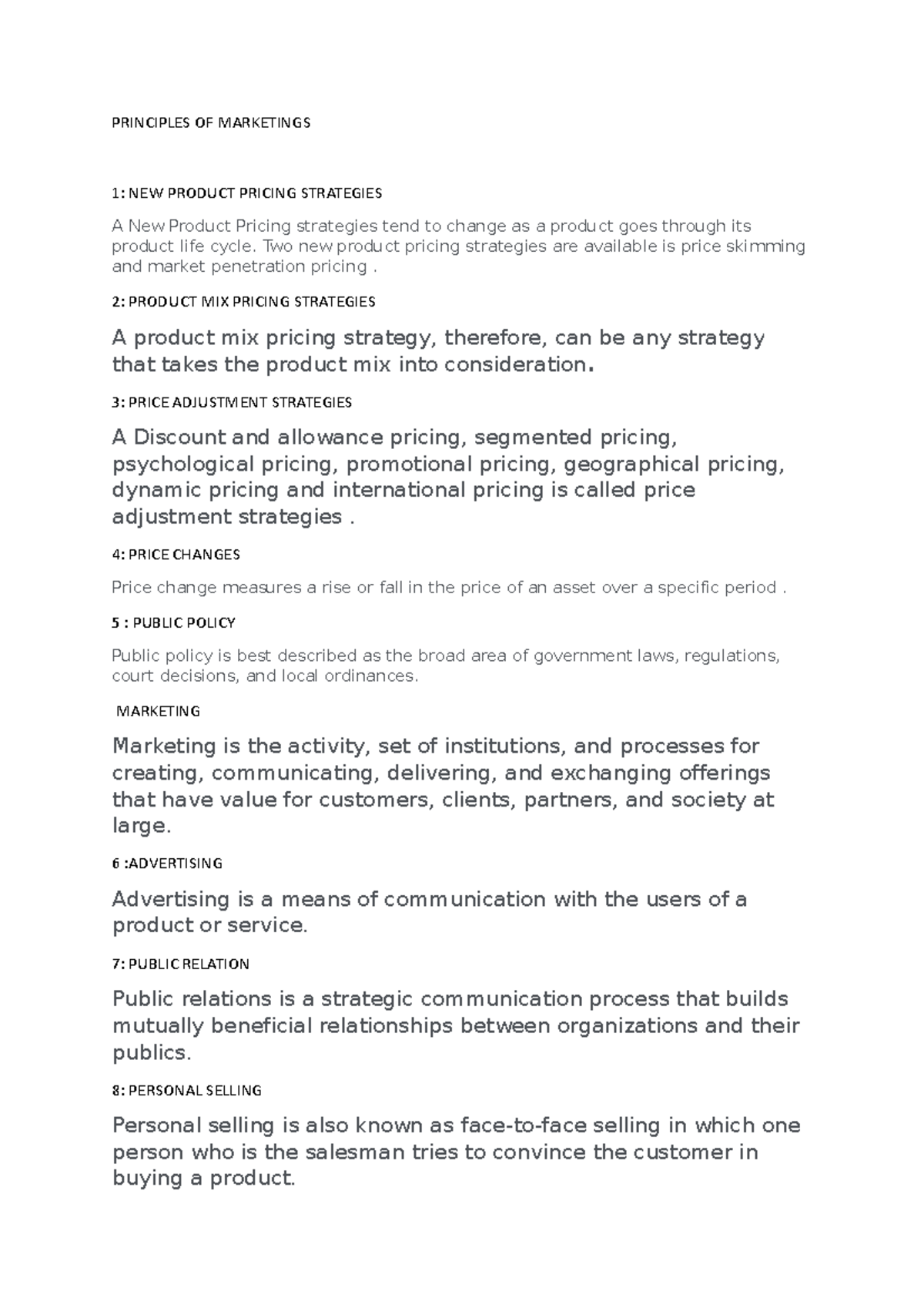 Marketing - PRINCIPLES OF MARKETINGS 1: NEW PRODUCT PRICING STRATEGIES ...