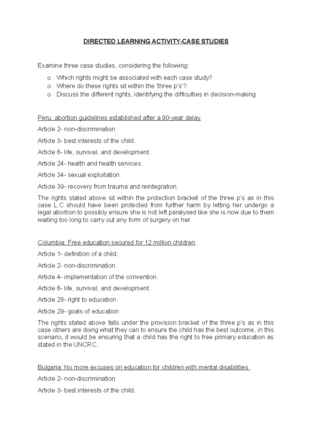 Directed Learnimng Activity- Case Studies - DIRECTED LEARNING ACTIVITY ...