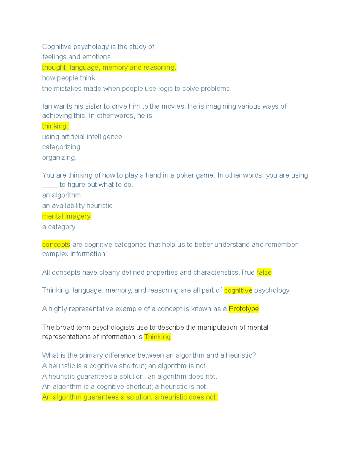 Psych-week-6-ch-7-questions - Cognitive psychology is the study of ...