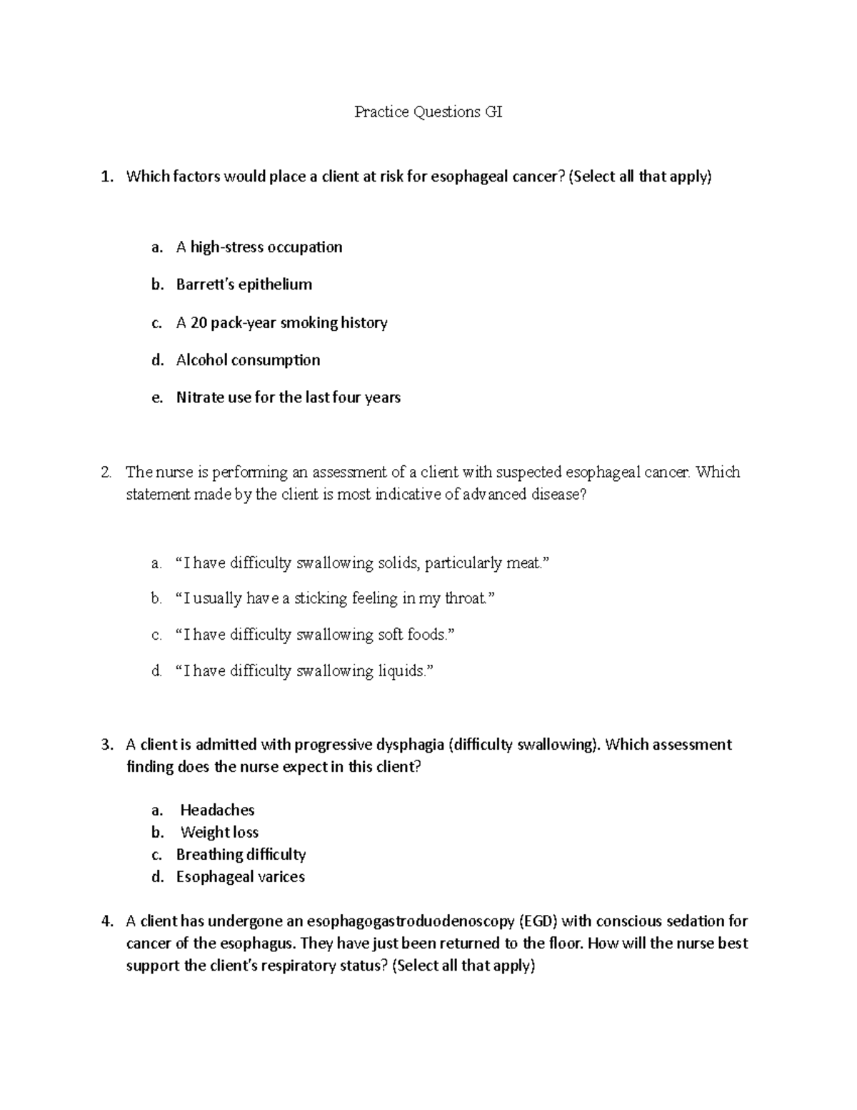 Practice Questions GI. 10 questions to practice GI - Practice Questions ...