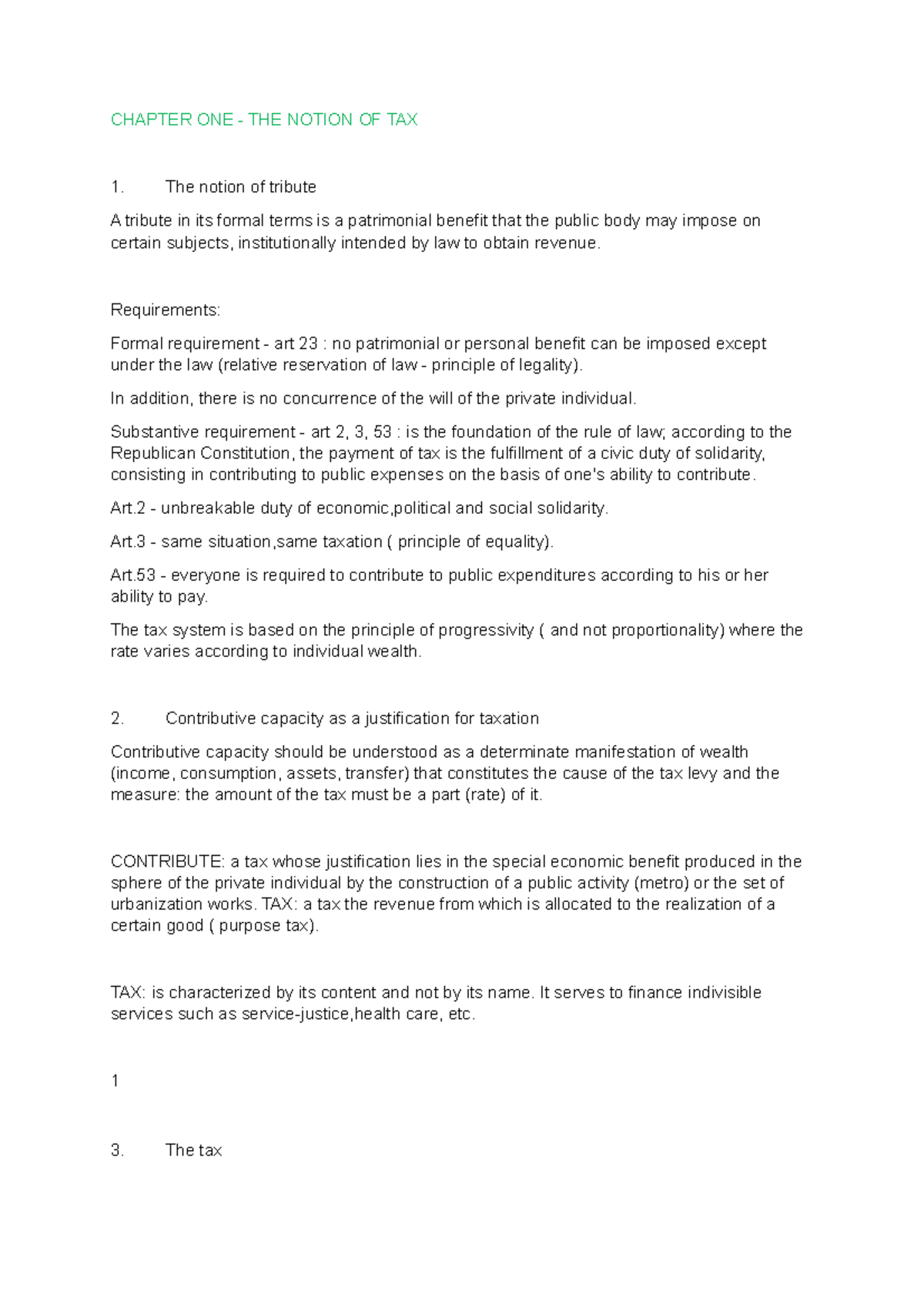 Chapter ONE - THE Notion OF TAX - CHAPTER ONE - THE NOTION OF TAX The ...