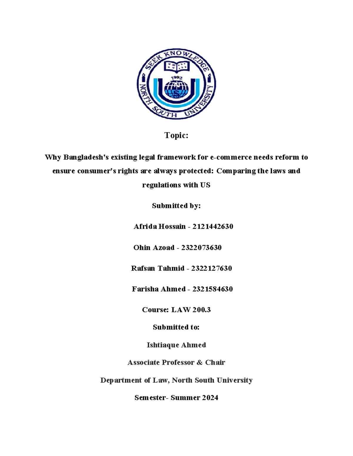 Law200-Final-rep - This the tke - ####### Topic: Why Bangladesh's existing legal framework for ...