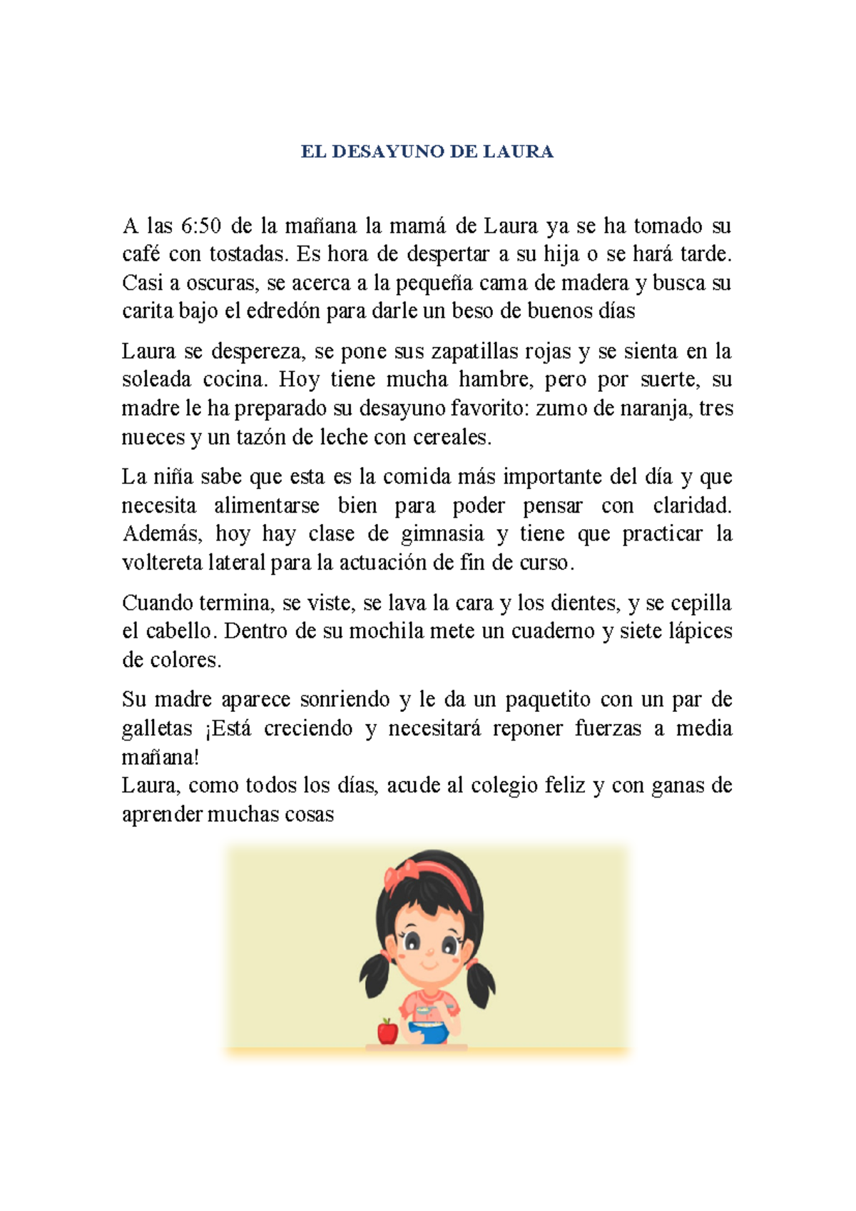 EL Desayuno DE Laura- Lectura - EL DESAYUNO DE LAURA A las 6:50 de la ...