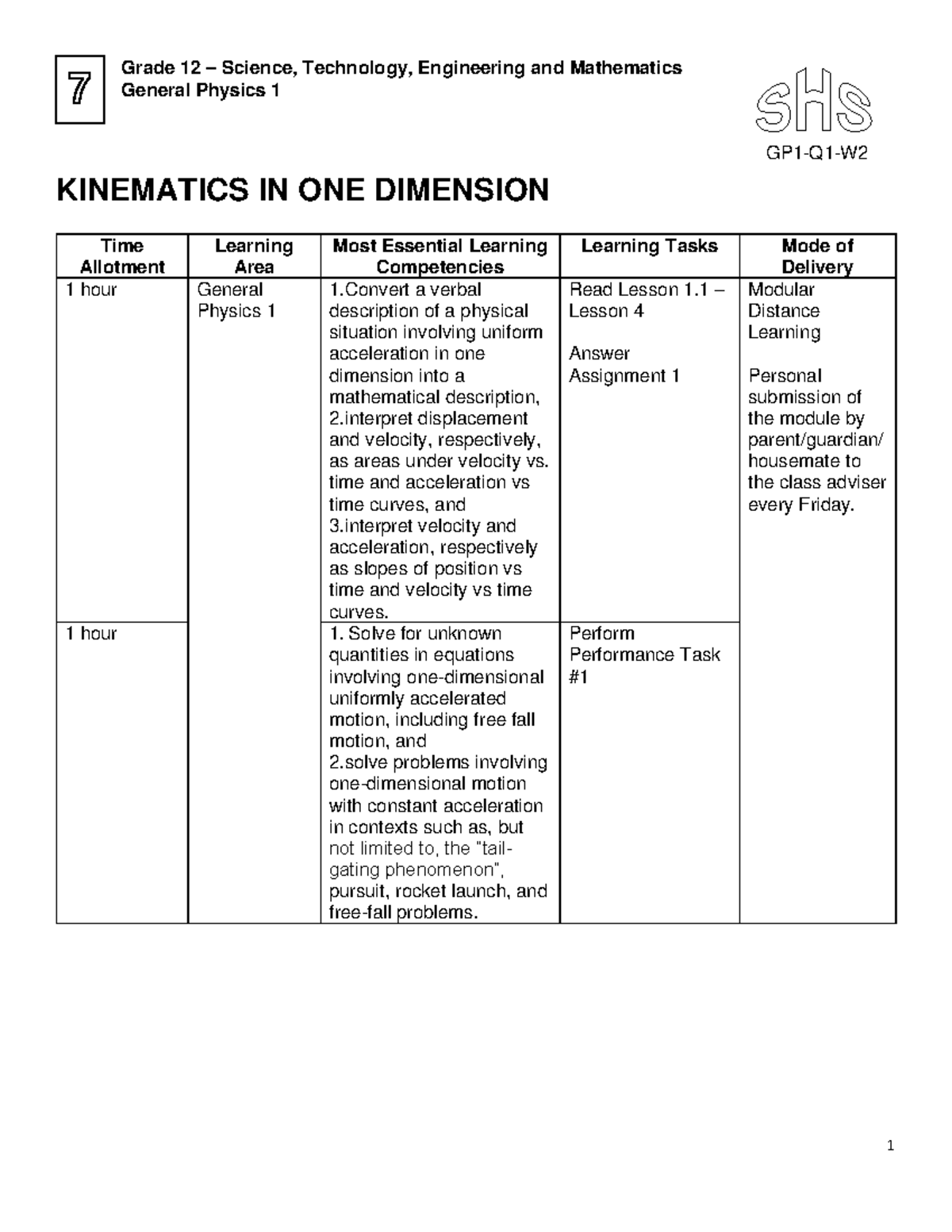 GP1-Q1-W2 - Lectures in Physics 1 - Grade 12 – Science, Technology ...
