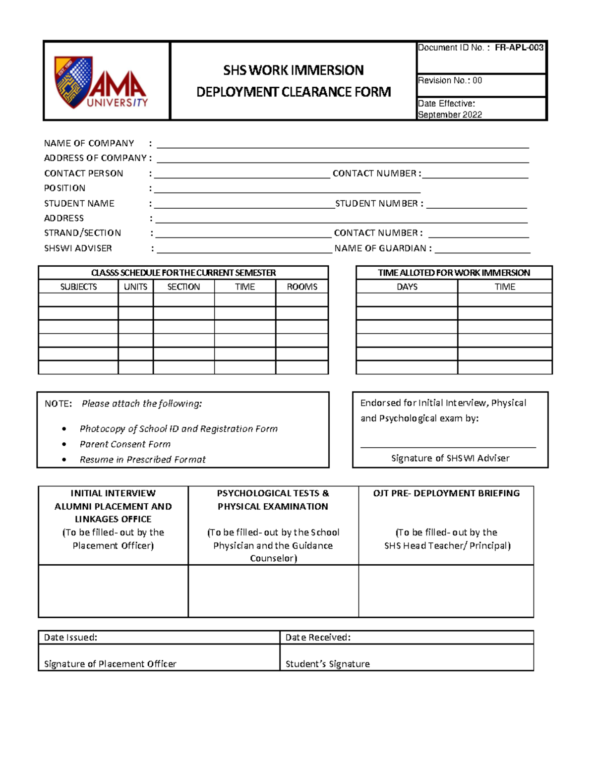 3 Shswi Deployment Clearance FORM APL 002 - SHS WORK IMMERSION ...