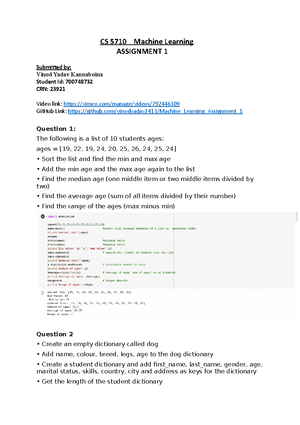 CS7267-HW5 - Machine learning - KENNESAW STATE UNIVERSITY CS 7267 ...