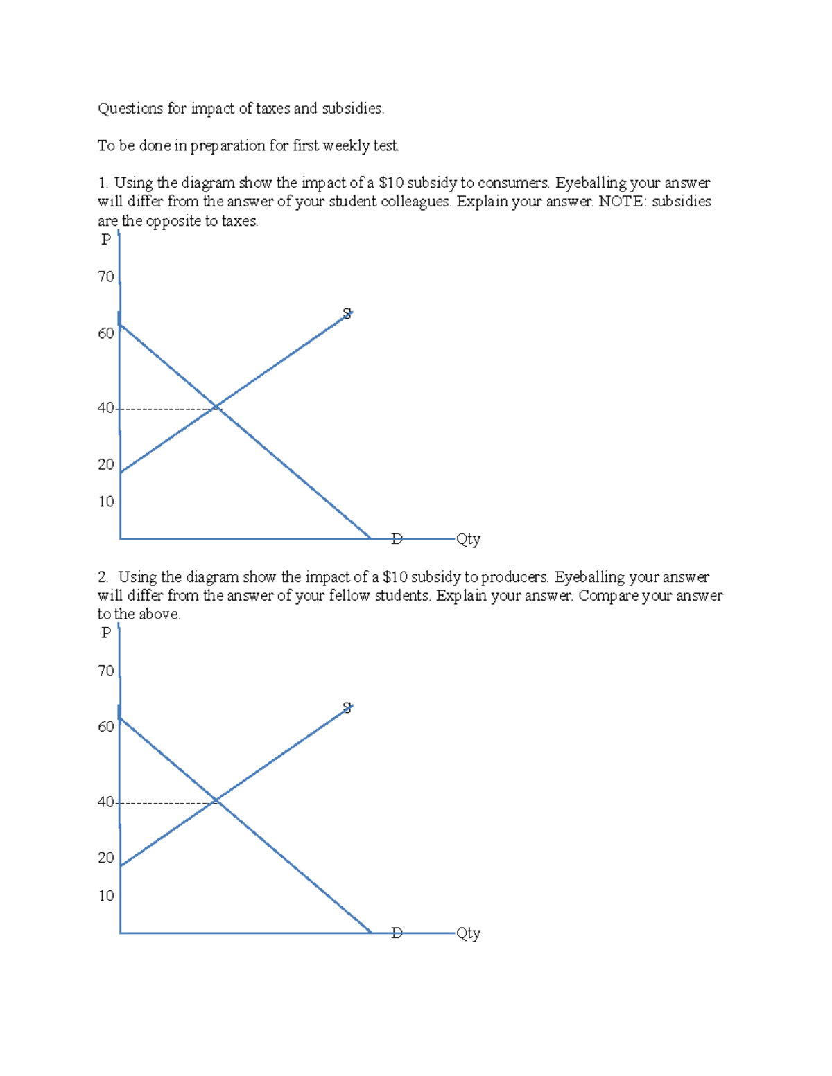 Questions on tax and subsidies - Questions for impact of taxes and ...