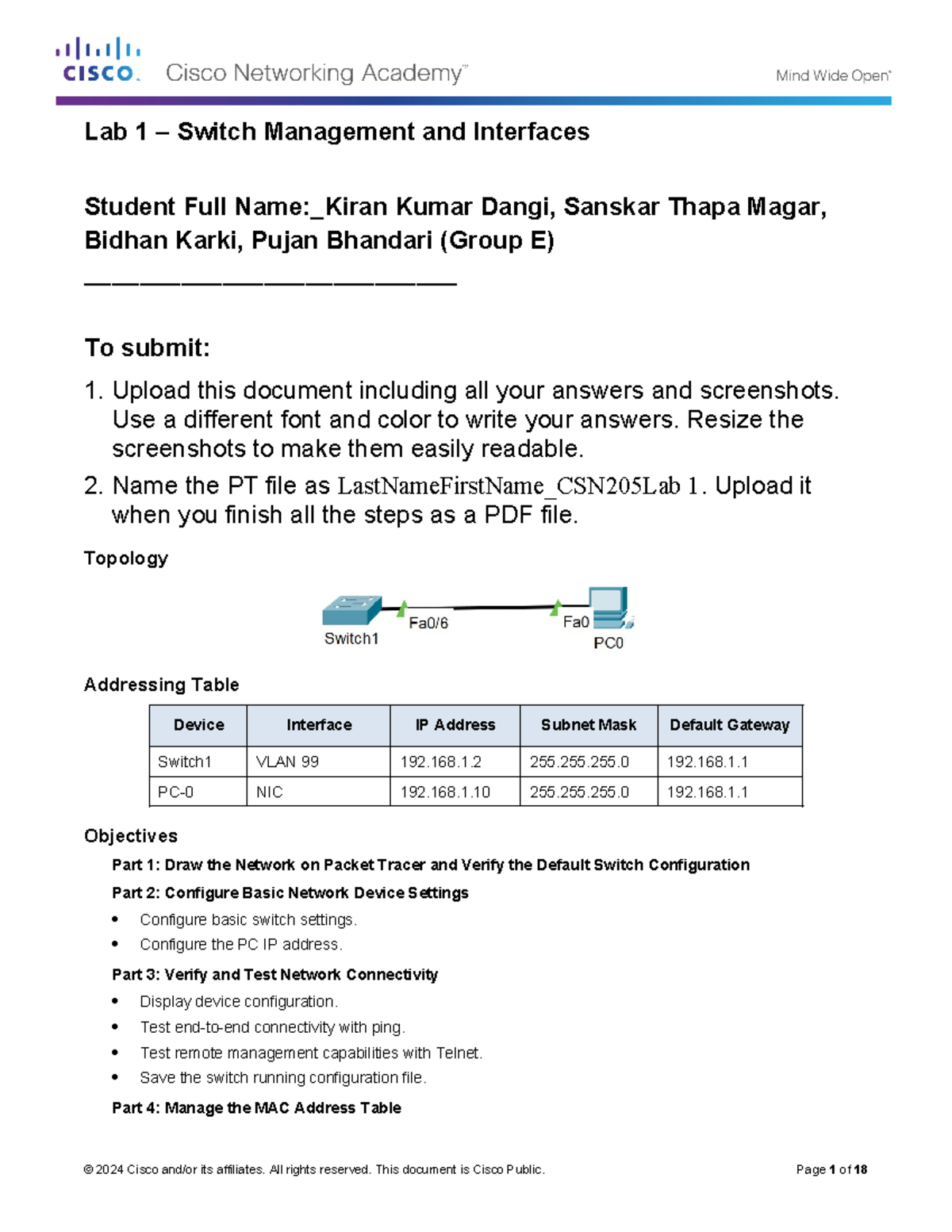 CSN-LAB1 - Kama - Lab 1 – Switch Management and Interfaces Student Full ...