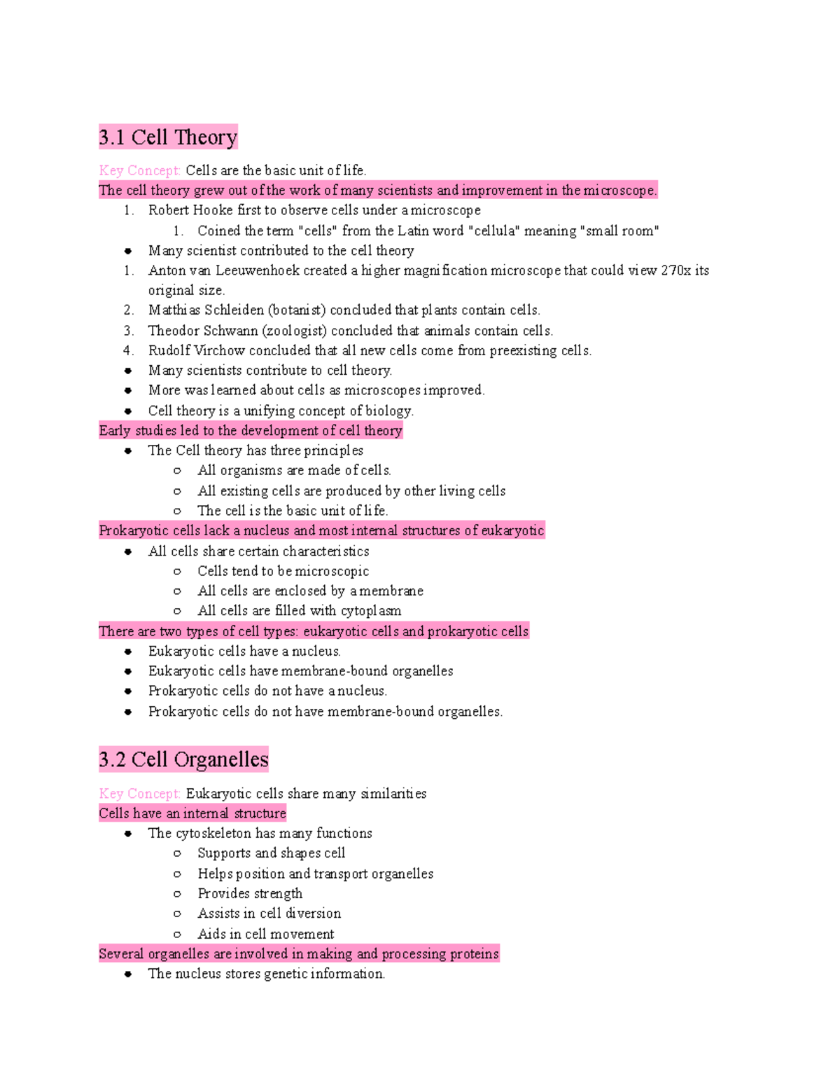 Chapter 3 Biology Notes - 3 Cell Theory Key Concept:Cells are the basic ...