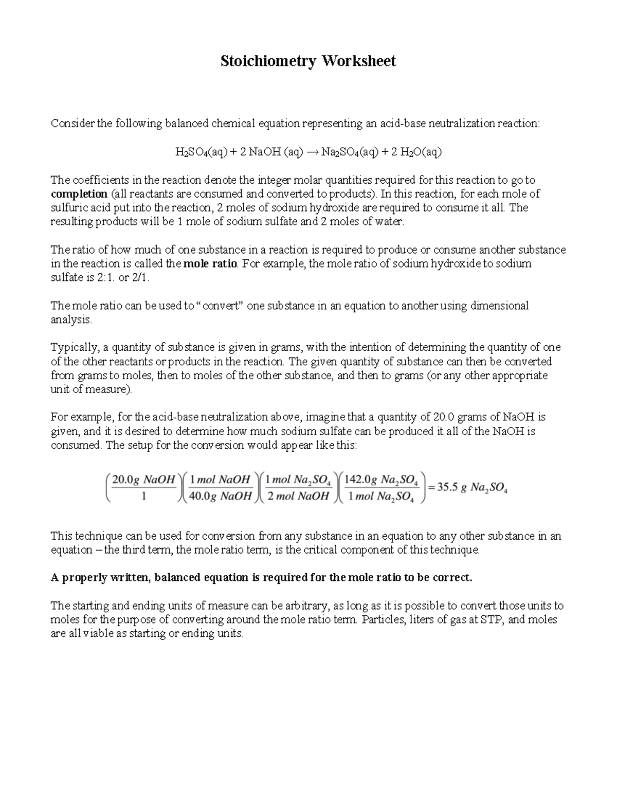 Stoichiometry Worksheet - Stoichiometry Worksheet Consider the ...