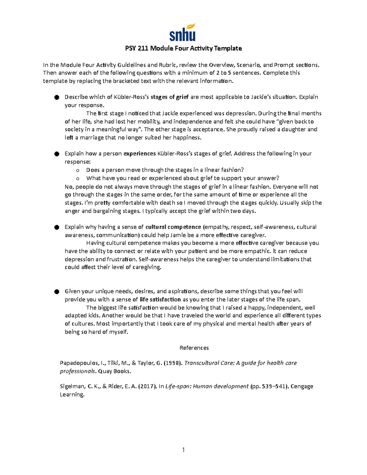 PSY 211 Module Four Activity - Then answer each of the following ...