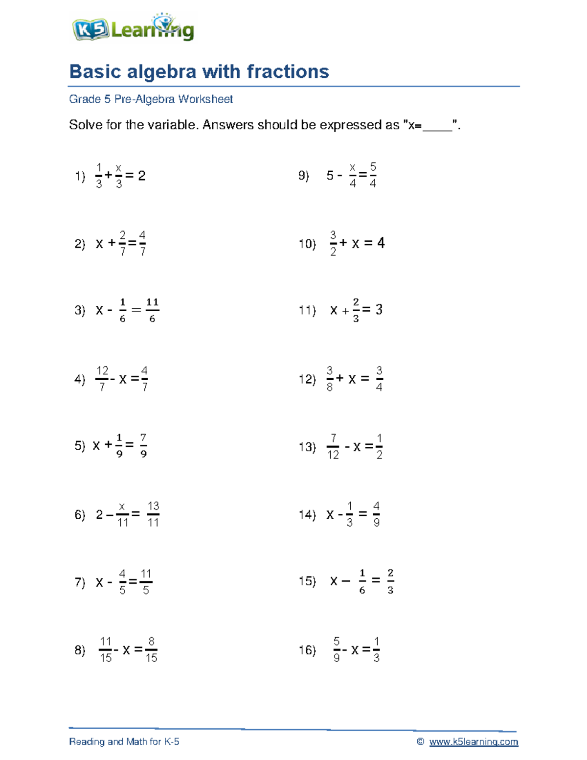 Grade 5 basic algebra decimals a - Reading and Math for K- 5 ...