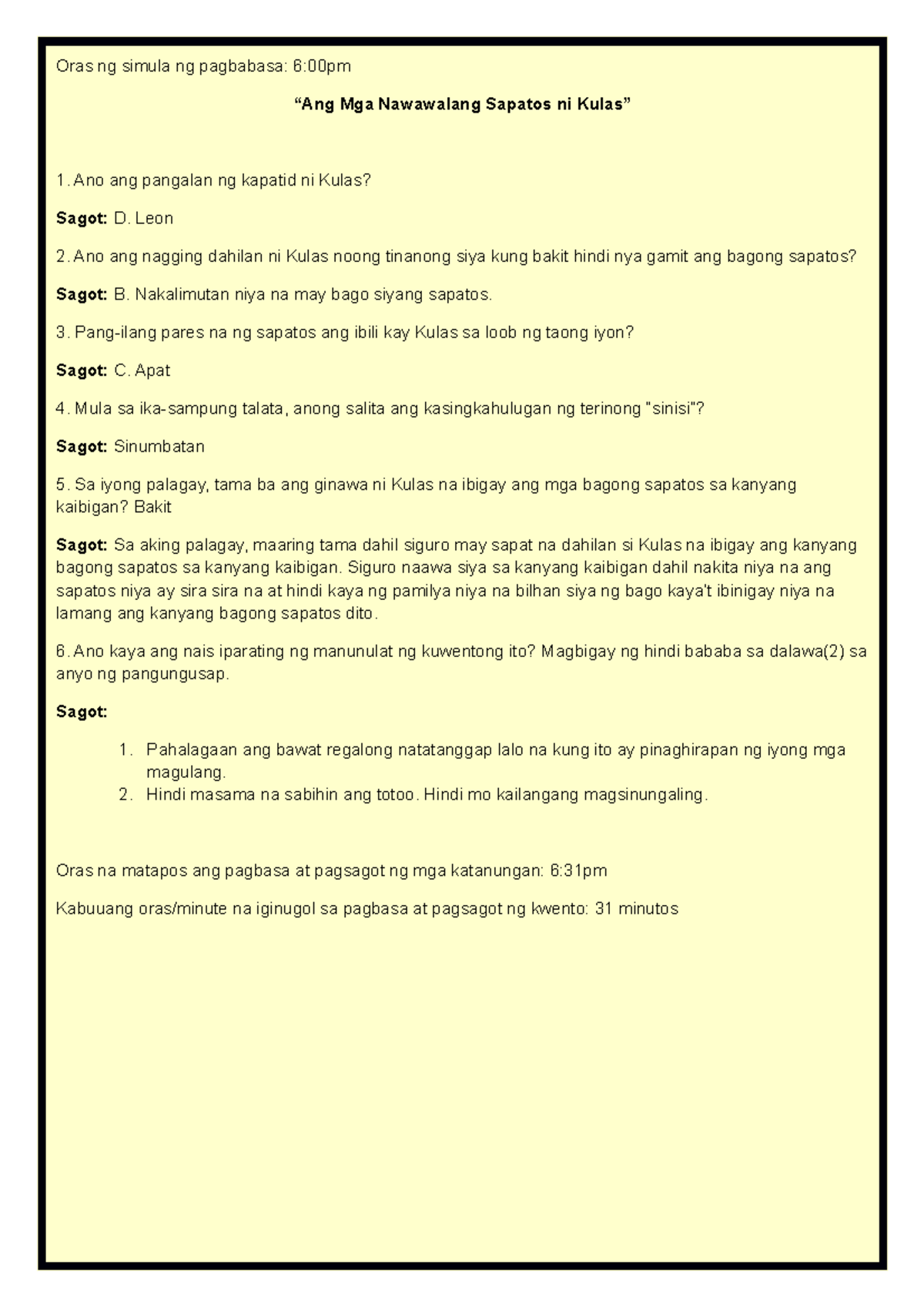 01 Activity 1-Pagbasa at Pagsusuri - Oras ng simula ng pagbabasa: 6 ...