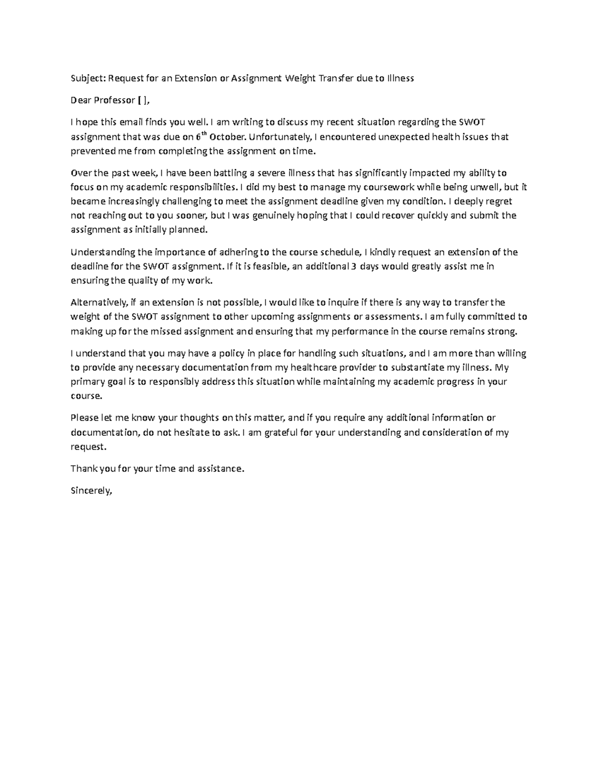 Email - Subject: Request for an Extension or Assignment Weight Transfer ...