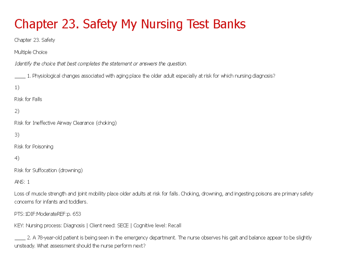 Treas. CH.23 - Safety - Exam prep, test bank - will prep for exams ...