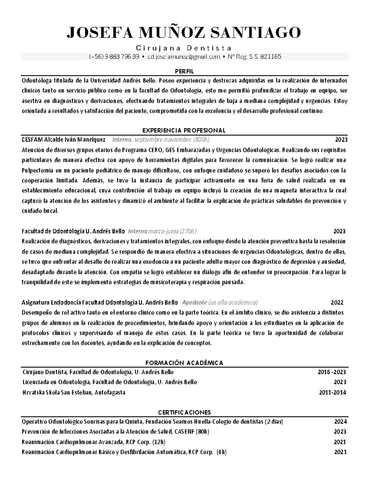 Josefa MUÑOZ Santiago CV - JOSEFA MUÑOZ SANTIAGO C i r u j a n a D e n ...