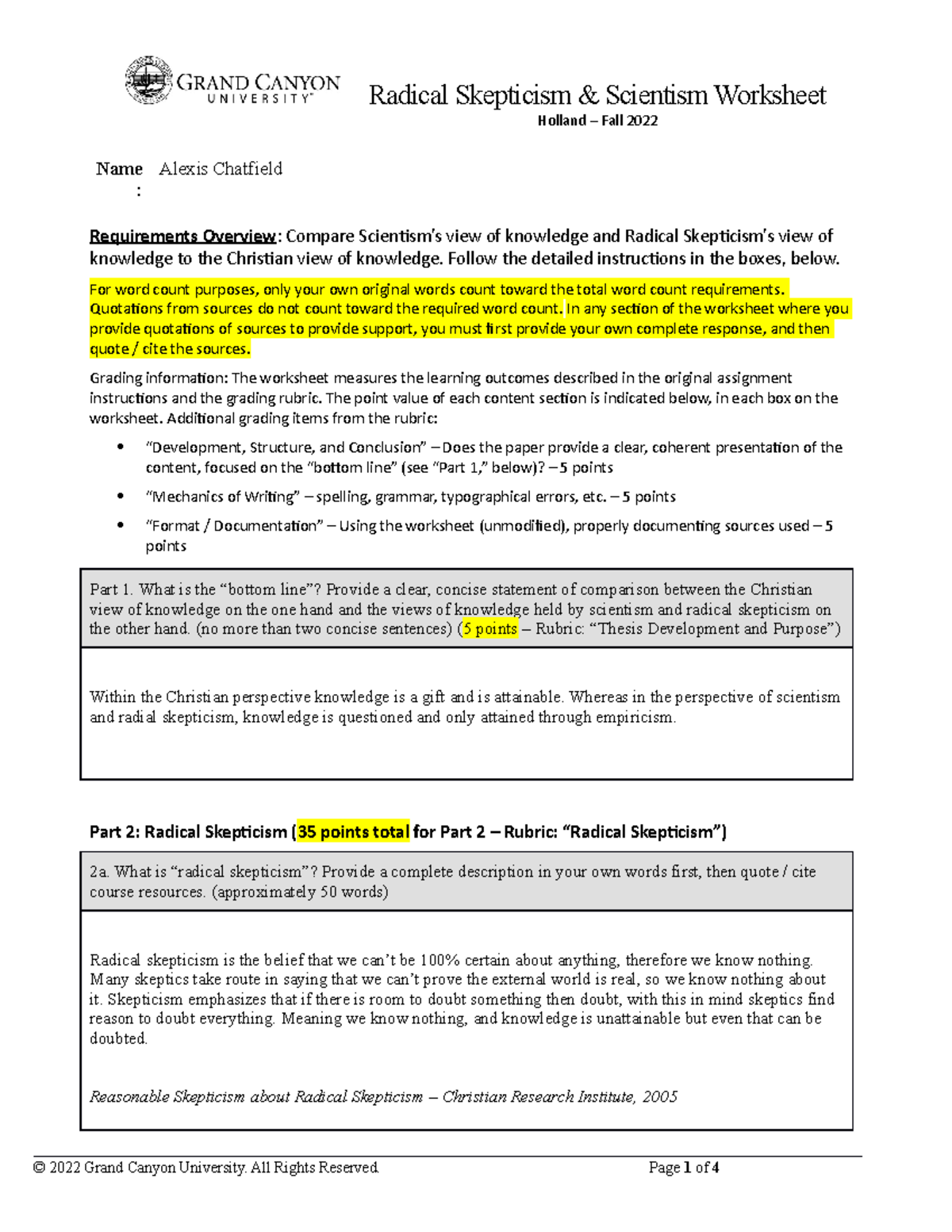 Skepticism Scientism Holland FA22 - Radical Skepticism & Scientism ...