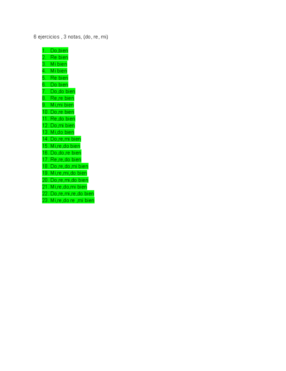 6 ejercicios , 3 notas, (do, re, mi) - 6 ejercicios , 3 notas, (do, re ...