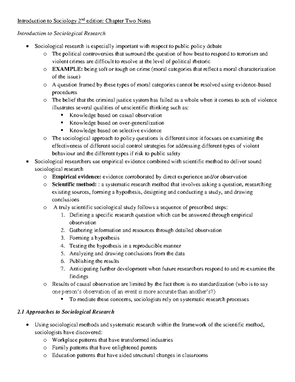 Introduction to Sociology 1125 Chapter Two - Introduction to Sociology ...