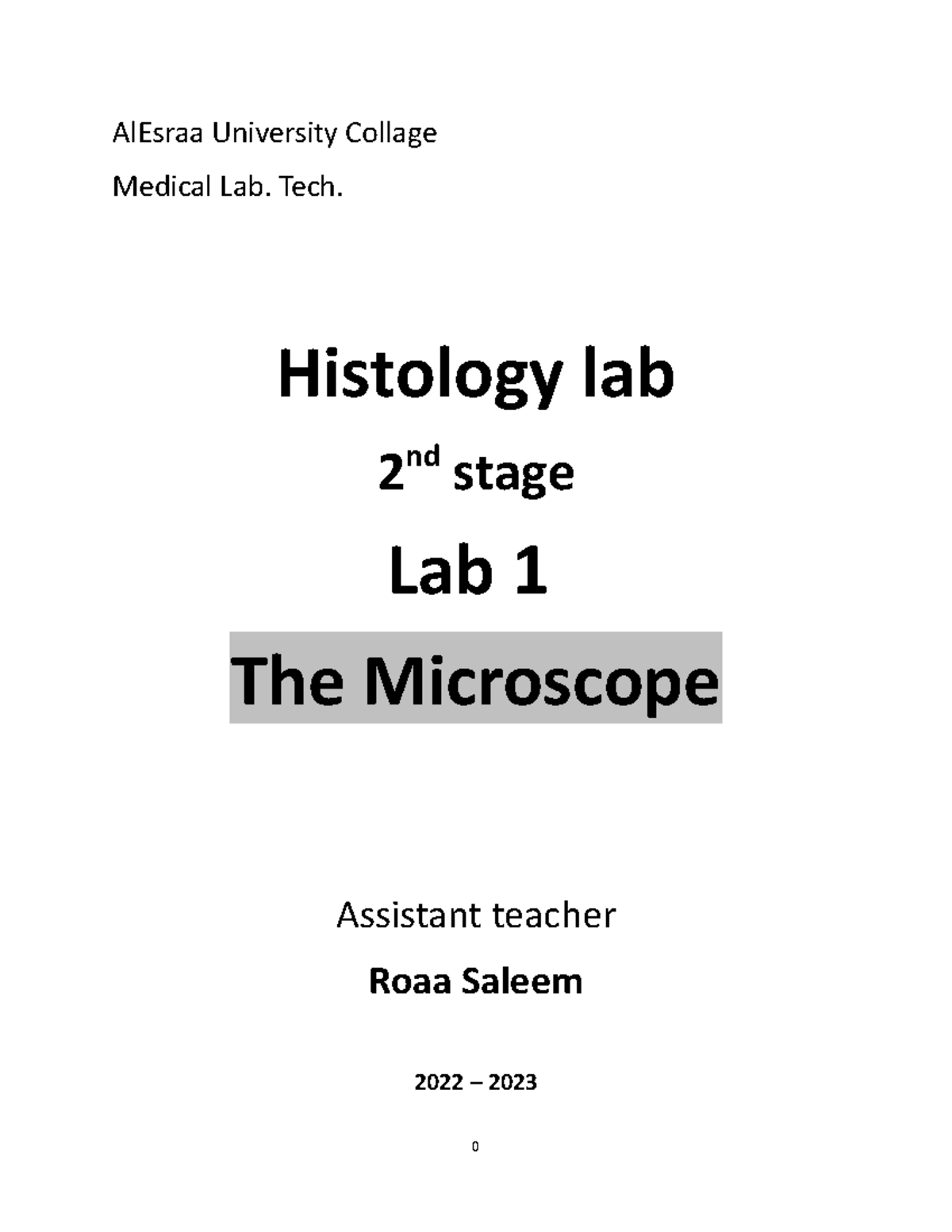 The Microscope - Histology lab - AlEsraa University Collage Medical Lab ...