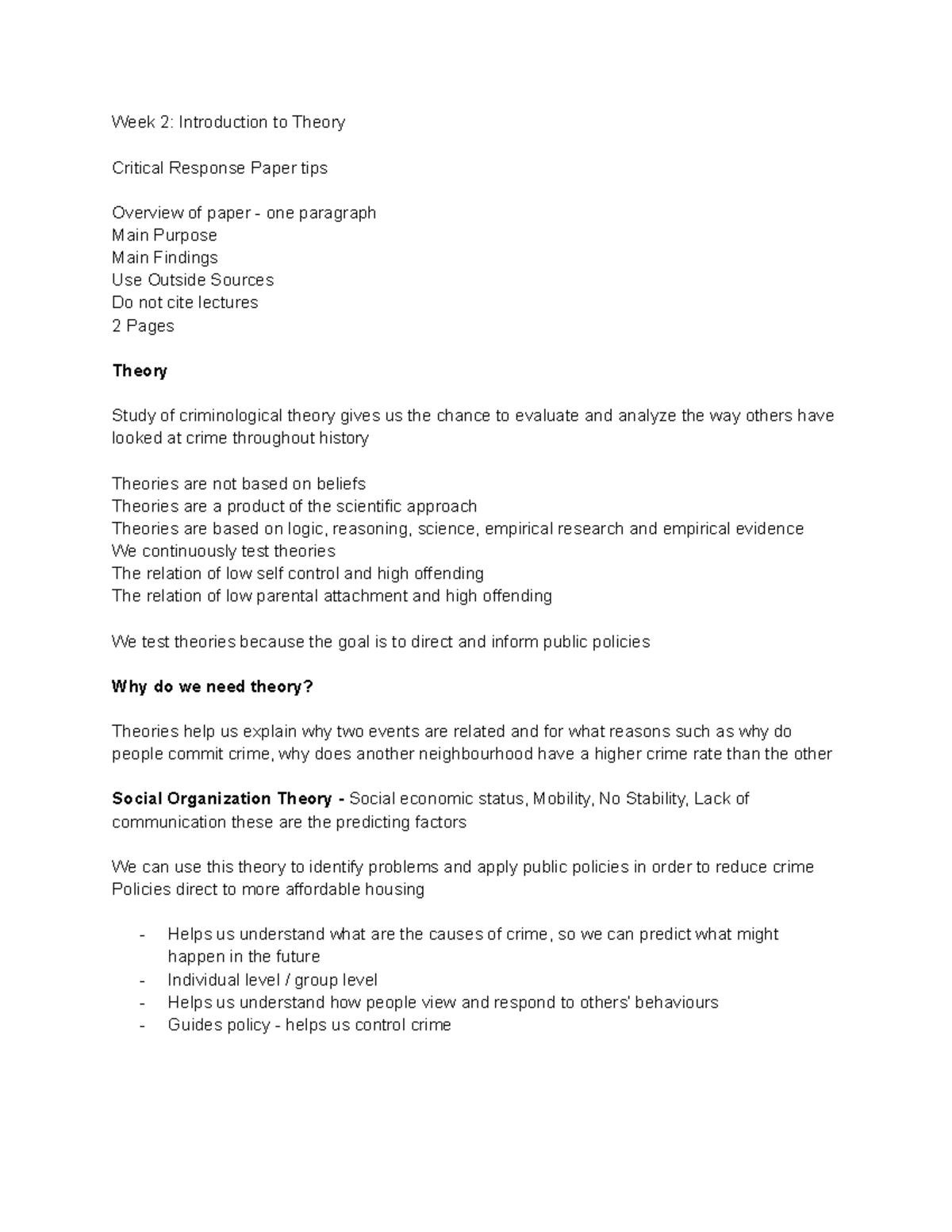 Week 2 Introduction to Theory - Week 2: Introduction to Theory Critical ...
