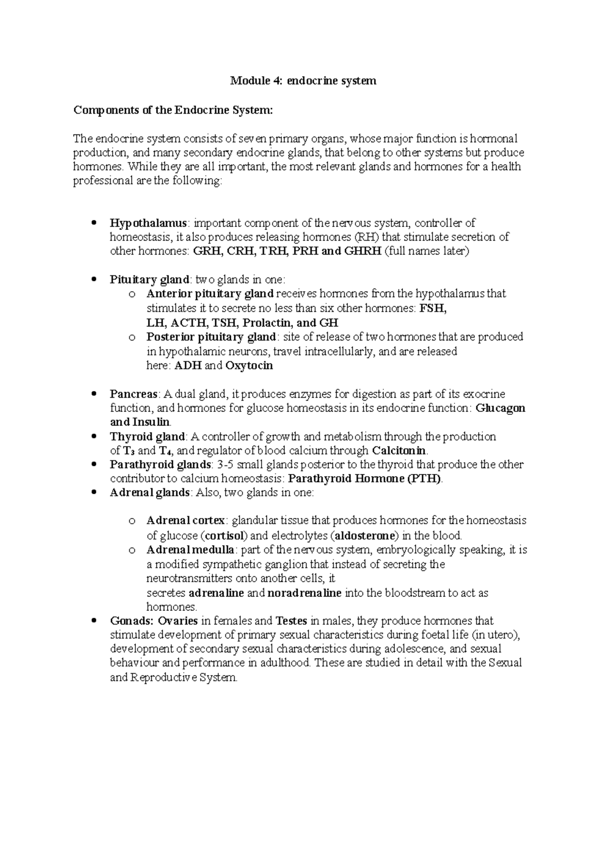 Module 4-AP2 - endocrine system - Module 4: endocrine system Components ...