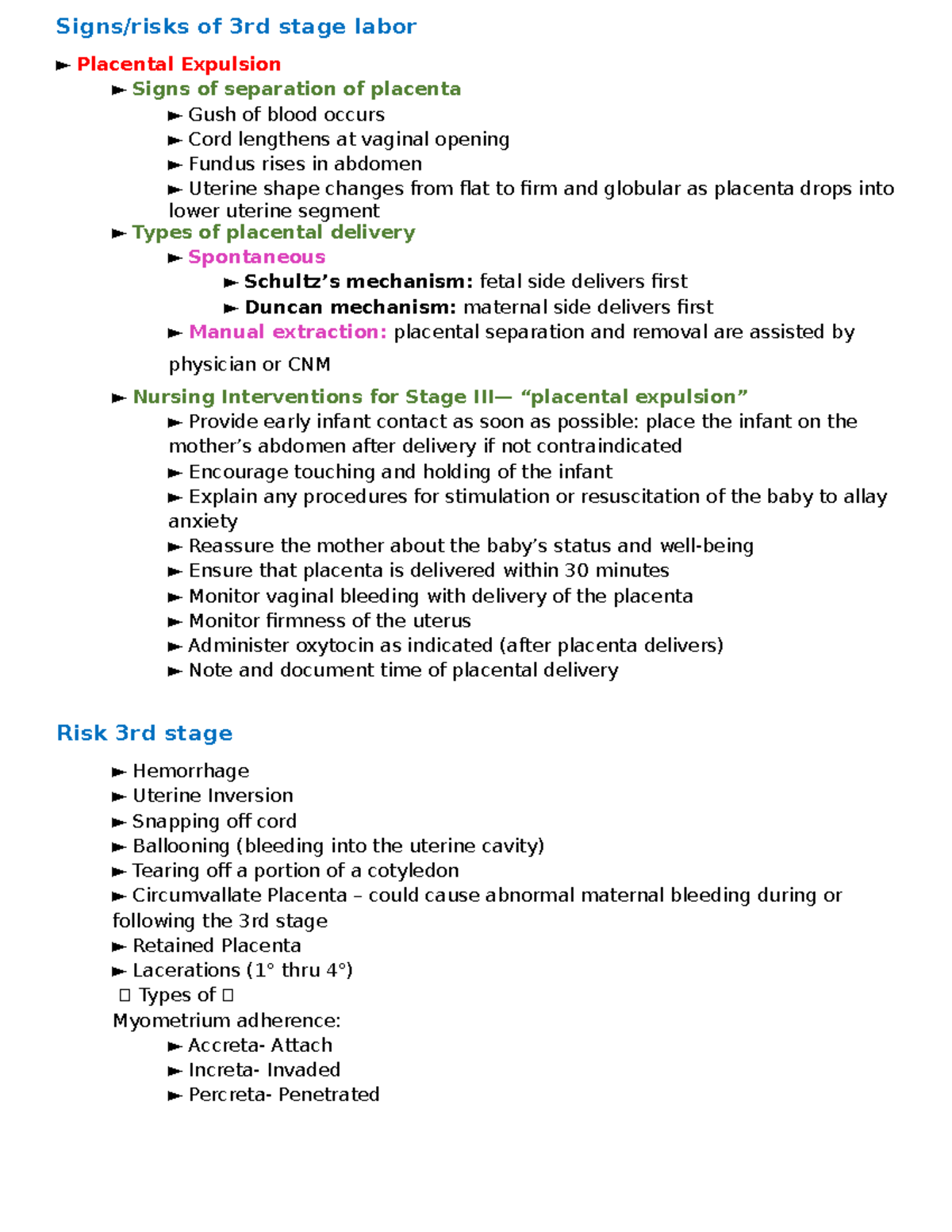 Signs - Obstetrics nursing - Signs/risks of 3rd stage labor Placental ...