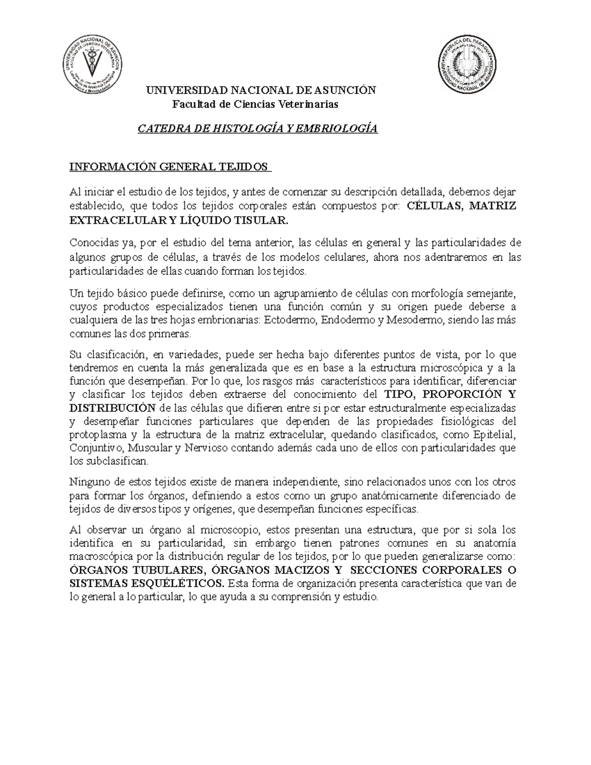 Informaciones Generales Sobre Tejidos - UNIVERSIDAD NACIONAL DE ...