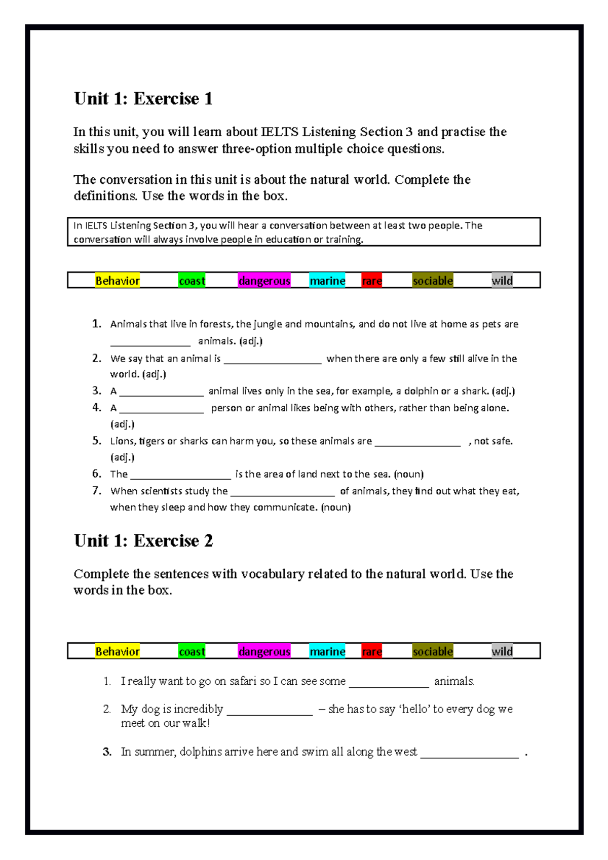Unit-1-Listening - rgrg - Unit 1: Exercise 1 In this unit, you will learn about IELTS Listening ...